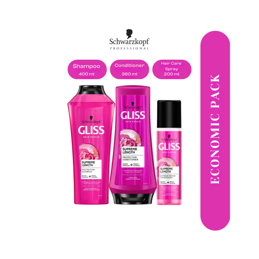 Schwarzkopf Gliss Supreme Lenght 3 Economic Pack Shampoo , Conditioner ...